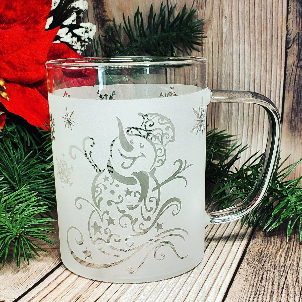 (Choose Design) 15 oz Winter Borosilicate lightweight Etched Glass Mug ...